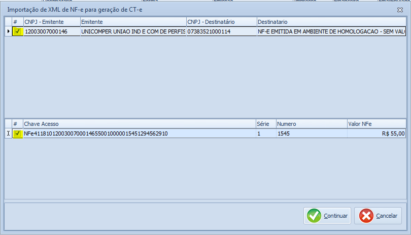 Emissão do CTe importando NFe | Softniels